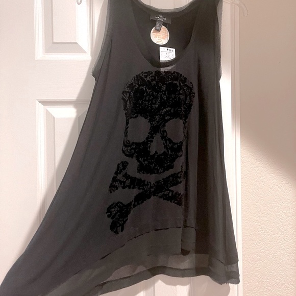 Mango | Tops | Black Sheer Aline Tank With Skull With Sheer Overlay ...